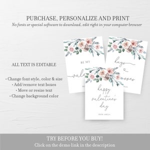 Printable Valentine Cards for Kids, Boho Rose Valentine Day Card ...