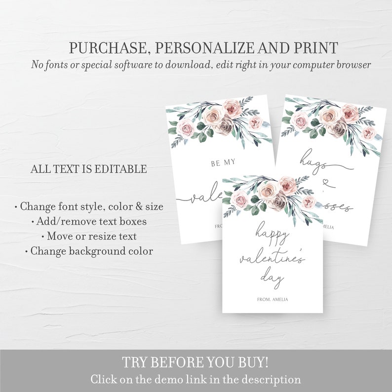 Printable Valentine Cards for Kids Boho Rose Valentine Day | Etsy