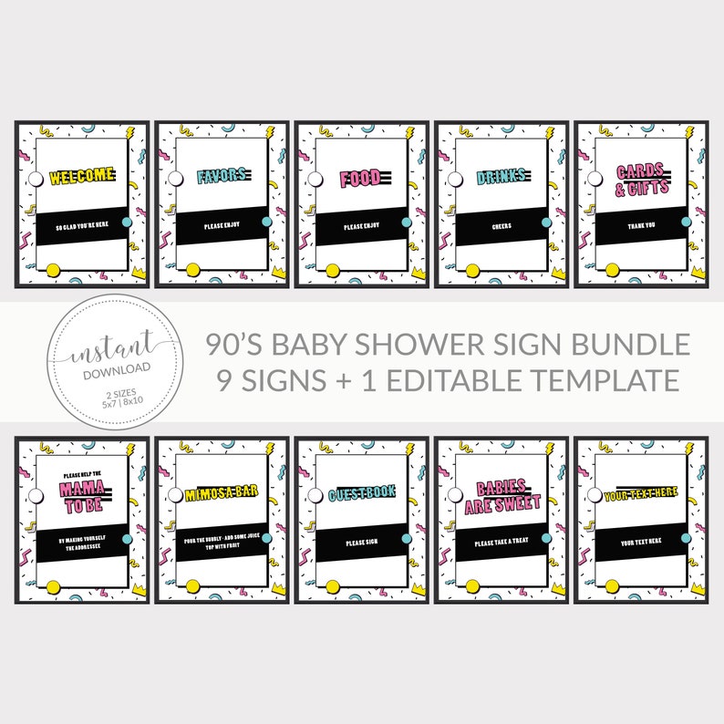 90s Theme Baby Shower Sign Bundle Printable 90s Baby Shower - Etsy