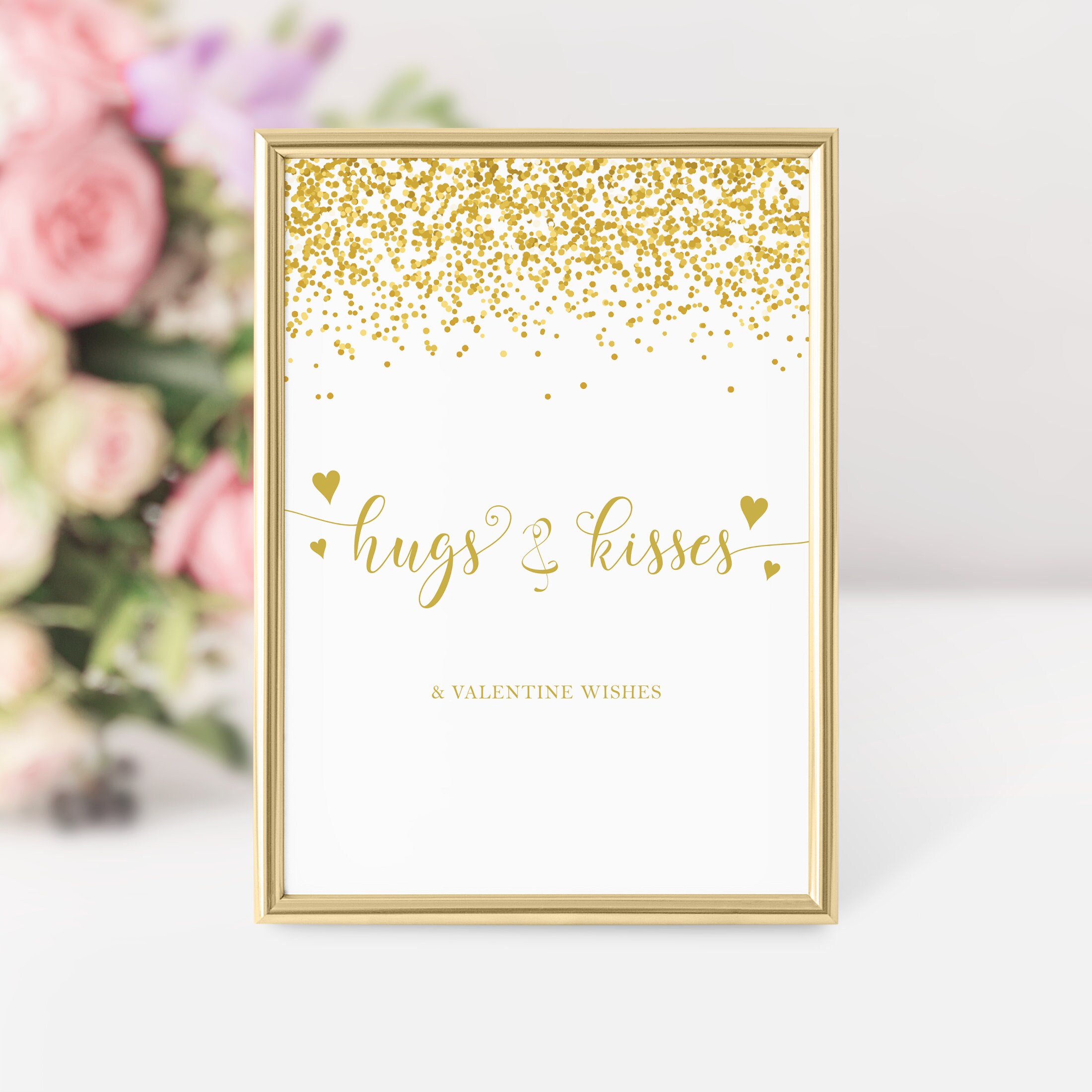 Hugs and Kisses Sign Printable, Valentines Day Decor, Valentines Day ...