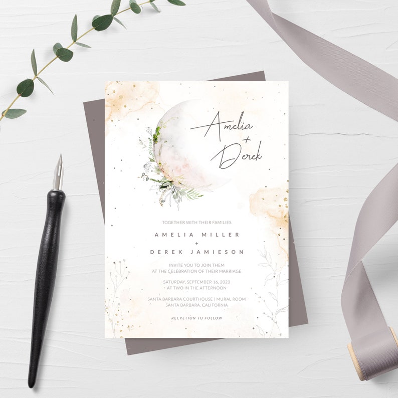 Celestial Wedding Invitation Moon Template, Printable Moon Wedding ...