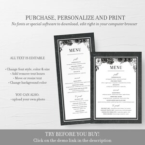 Gothic Menu Template, Printable Gothic Wedding Menu Table Decor ...