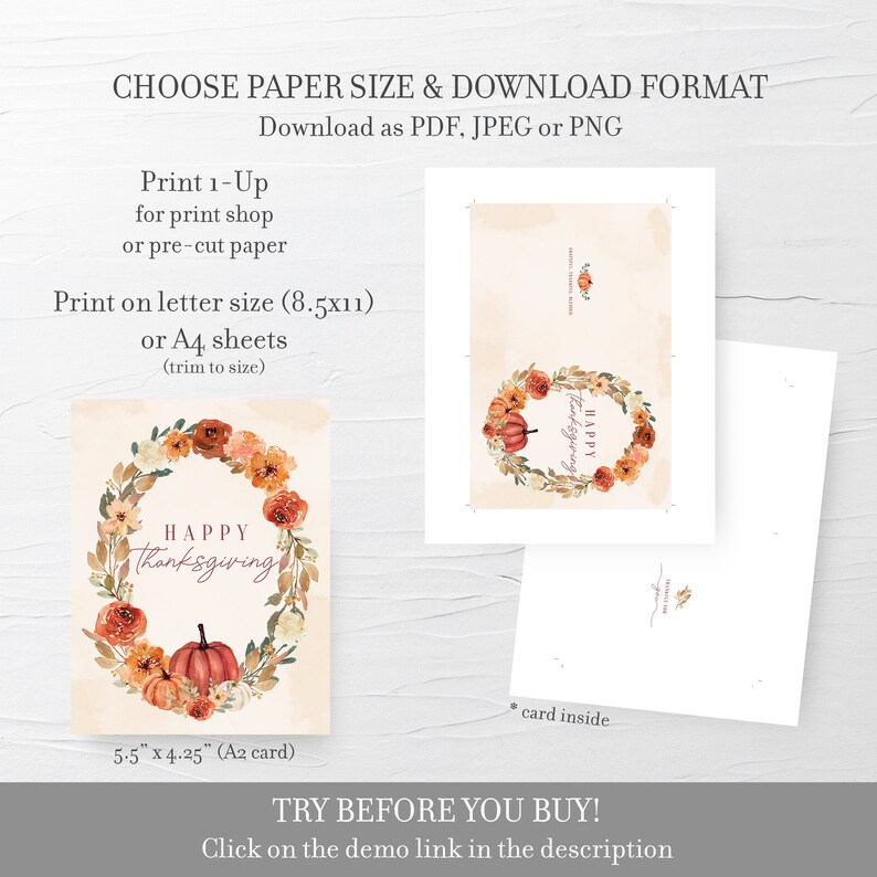 Happy Thanksgiving Card Template, Printable Thanksgiving Greeting Card ...