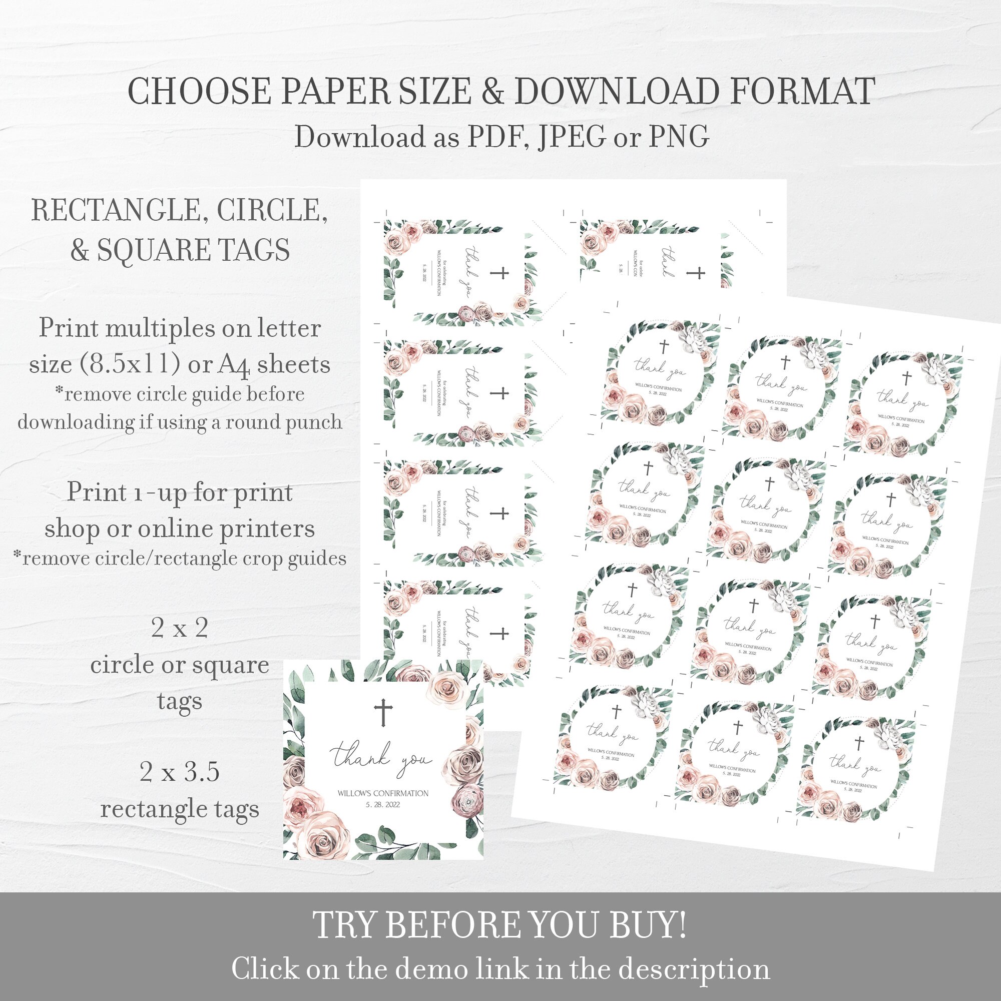 Printable Confirmation Favor Tag Template Girl Confirmation | Etsy