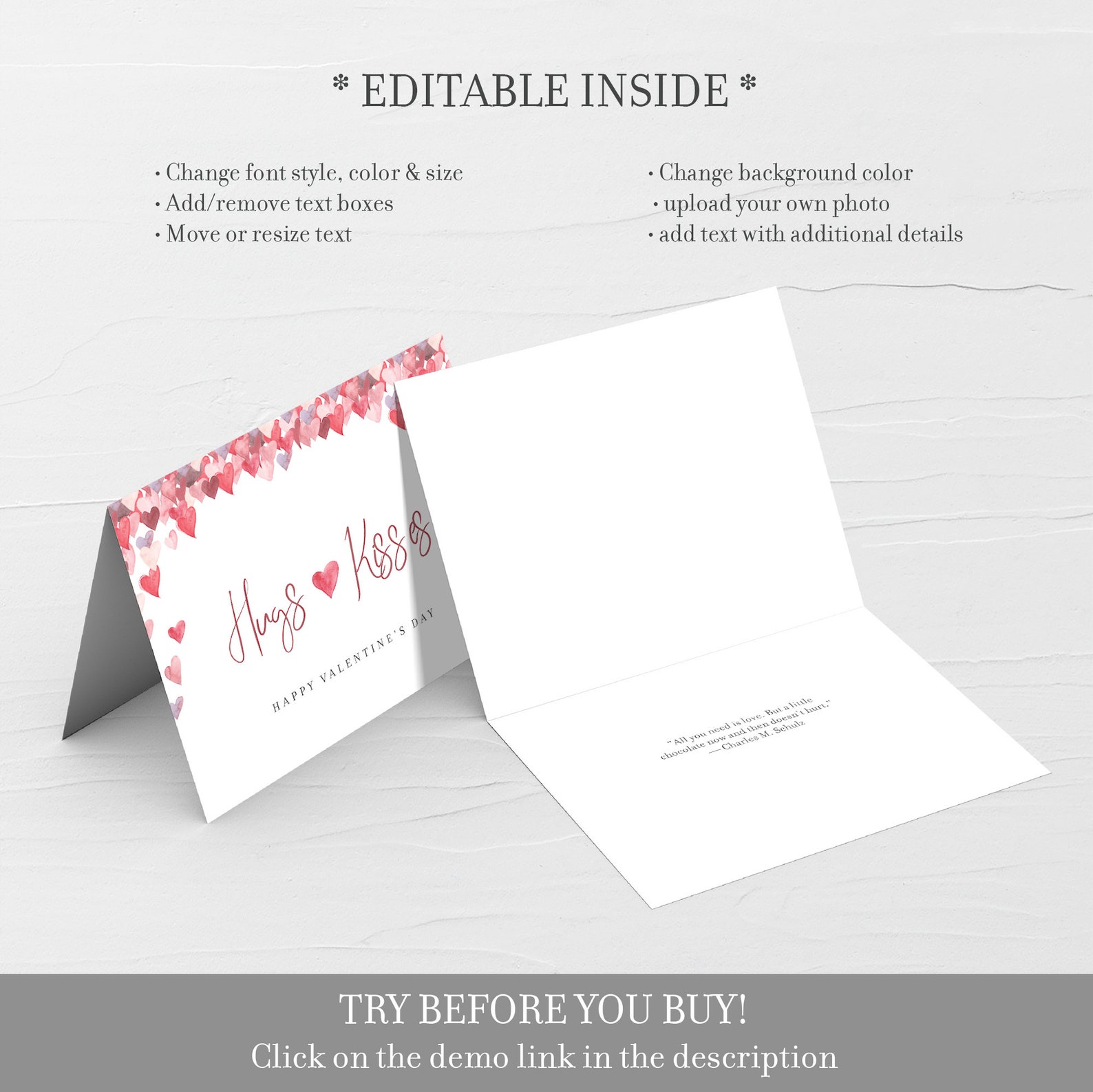 Printable Valentines Card Template, Happy Valentines Day Card, Editable ...