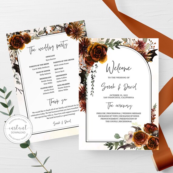 Gothic Wedding Program Template Halloween Wedding Programs | Etsy