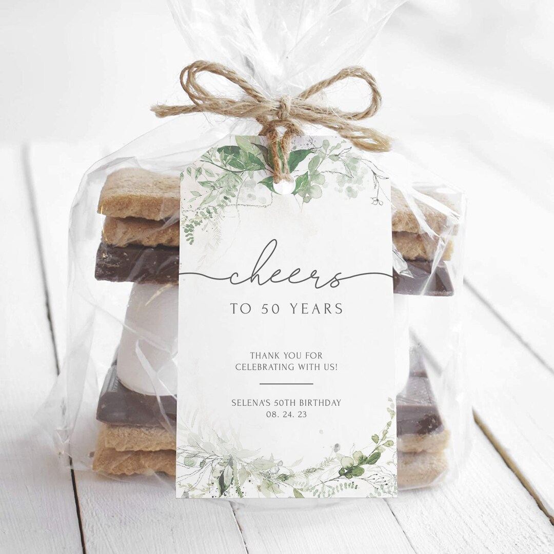 Greenery 50th Birthday Favor Tags Printable, Greenery Thank You Tags ...
