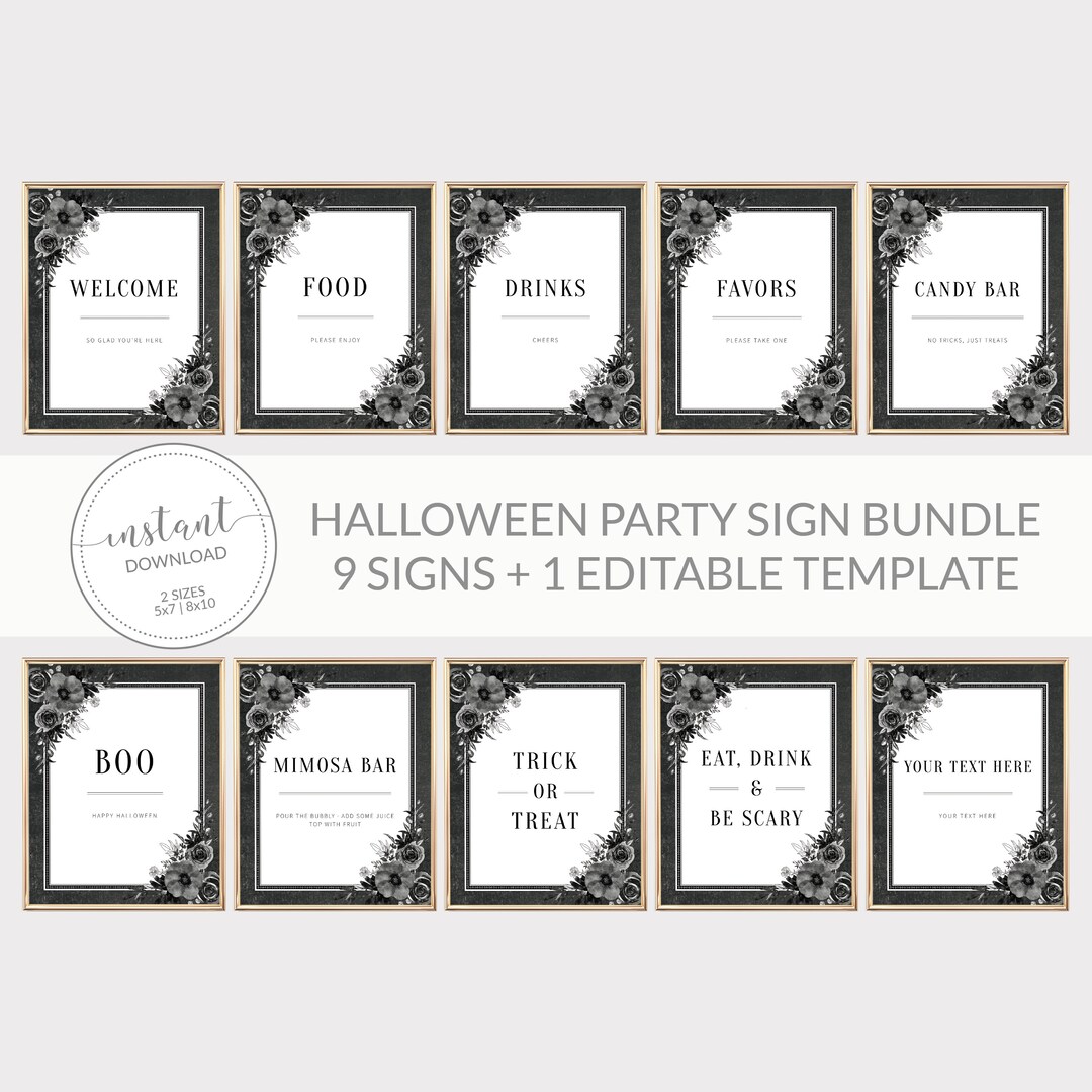 Halloween Party Sign Bundle, Gothic Birthday Party Table Signs ...