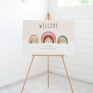 Boho Rainbow Party Welcome Sign Template, Printable Rainbow Party ...