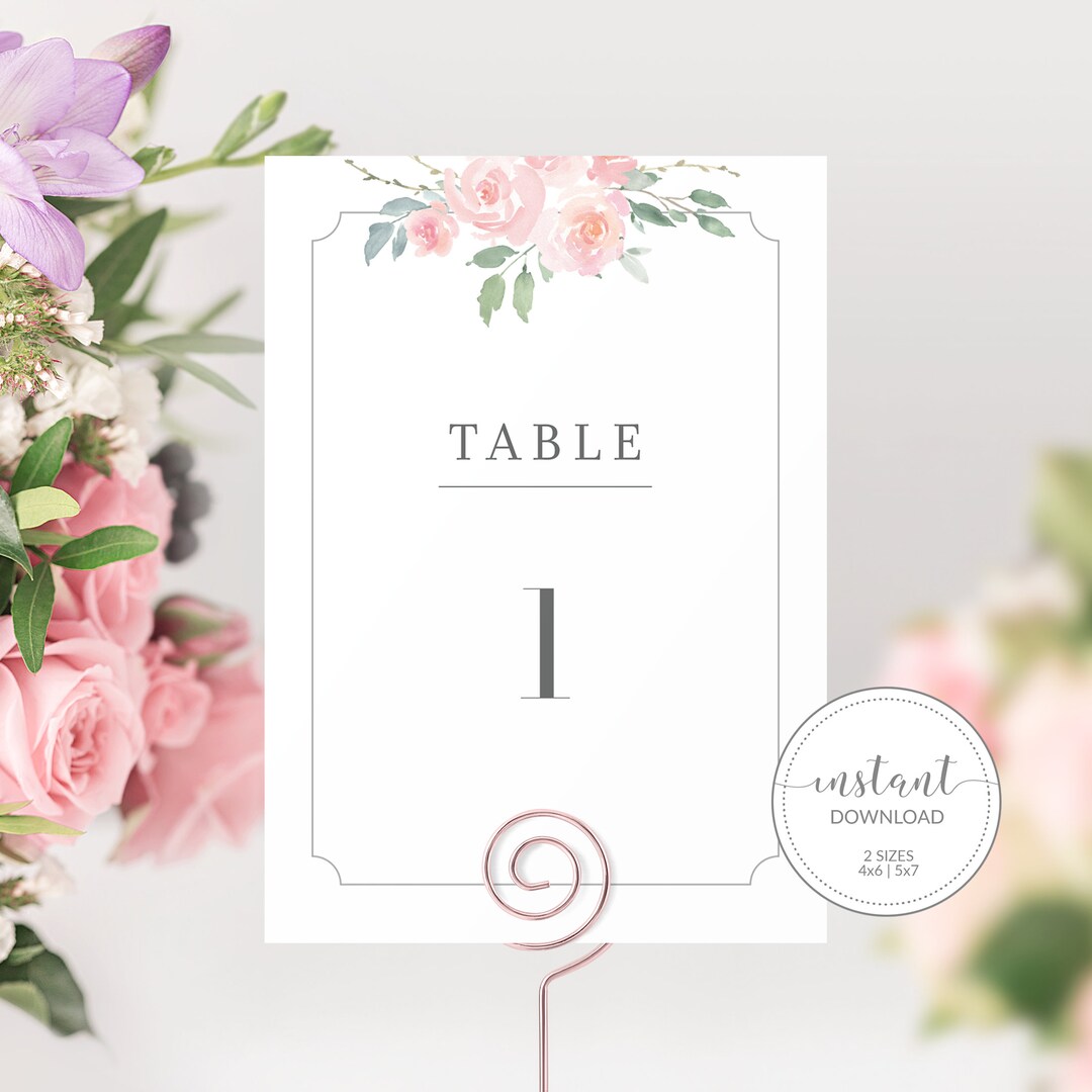 Pink Floral Wedding Table Numbers 1-50, Blush Table Number Cards ...