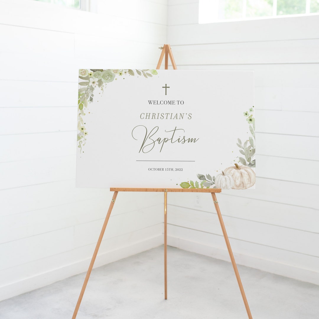 Fall Baptism Welcome Sign Template, Greenery Fall Baptism Decorations ...
