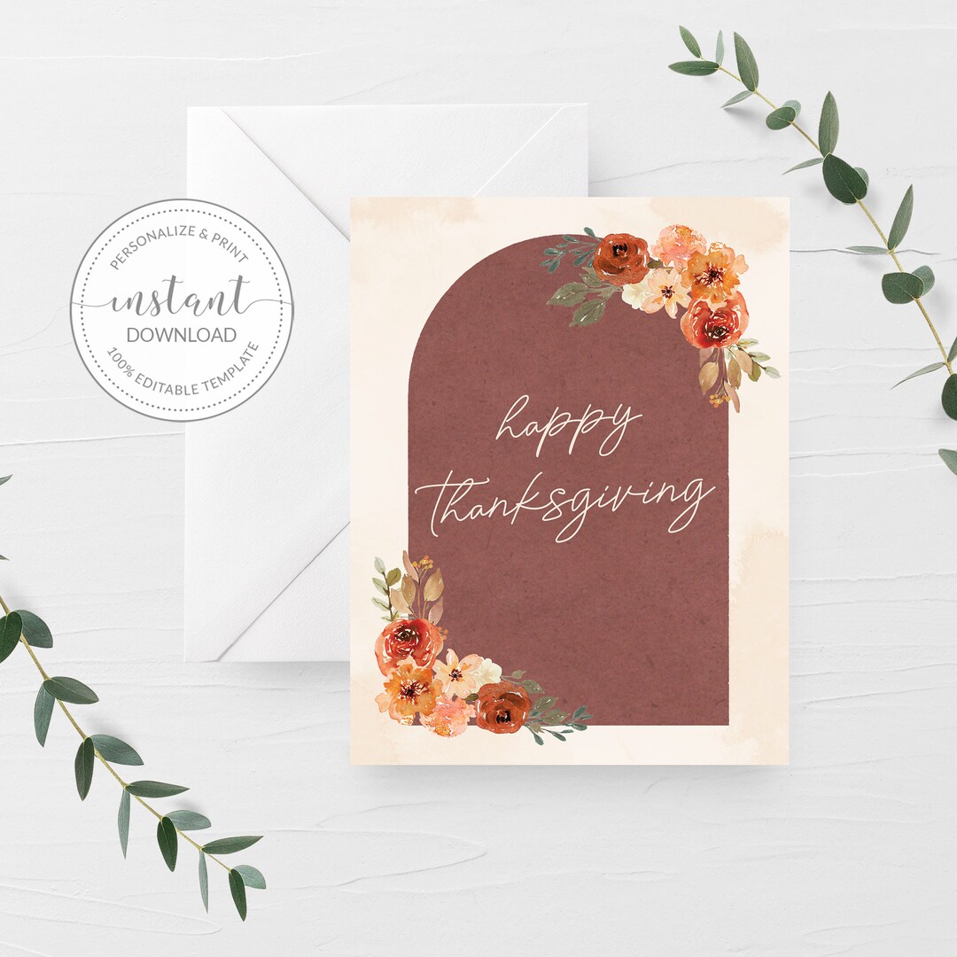 Happy Thanksgiving Card Template, Printable Thanksgiving Greeting Card ...