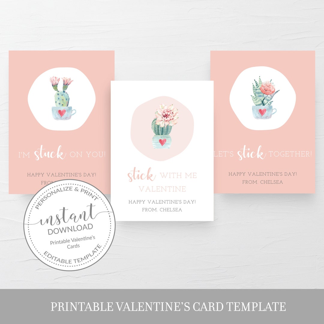 Succulent Printable Valentine Cards for Kids, Succulent Valentine Day ...