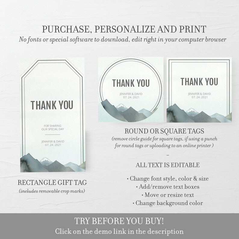 Printable Mountain Wedding Favor Tags Mountain Wedding Favors - Etsy