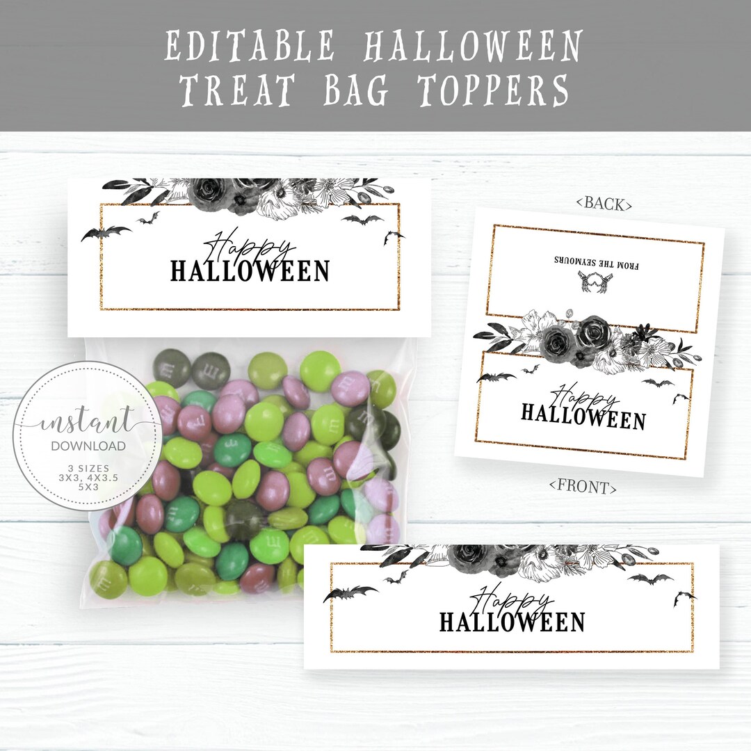 Halloween Printable Bag Topper, Gothic Halloween Party Favor Gift Tag ...