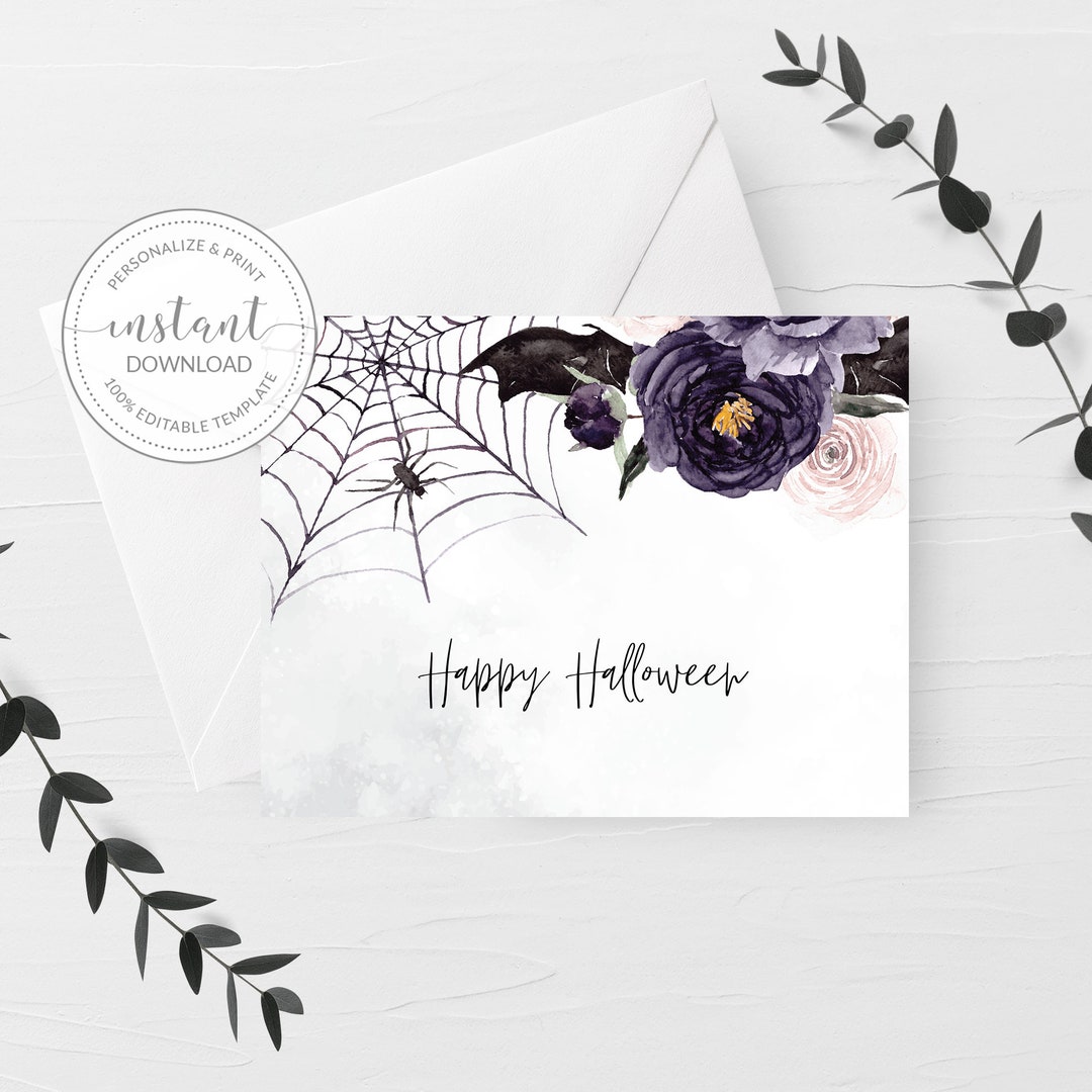 Halloween Card Printable, Happy Halloween Greeting Card Template ...