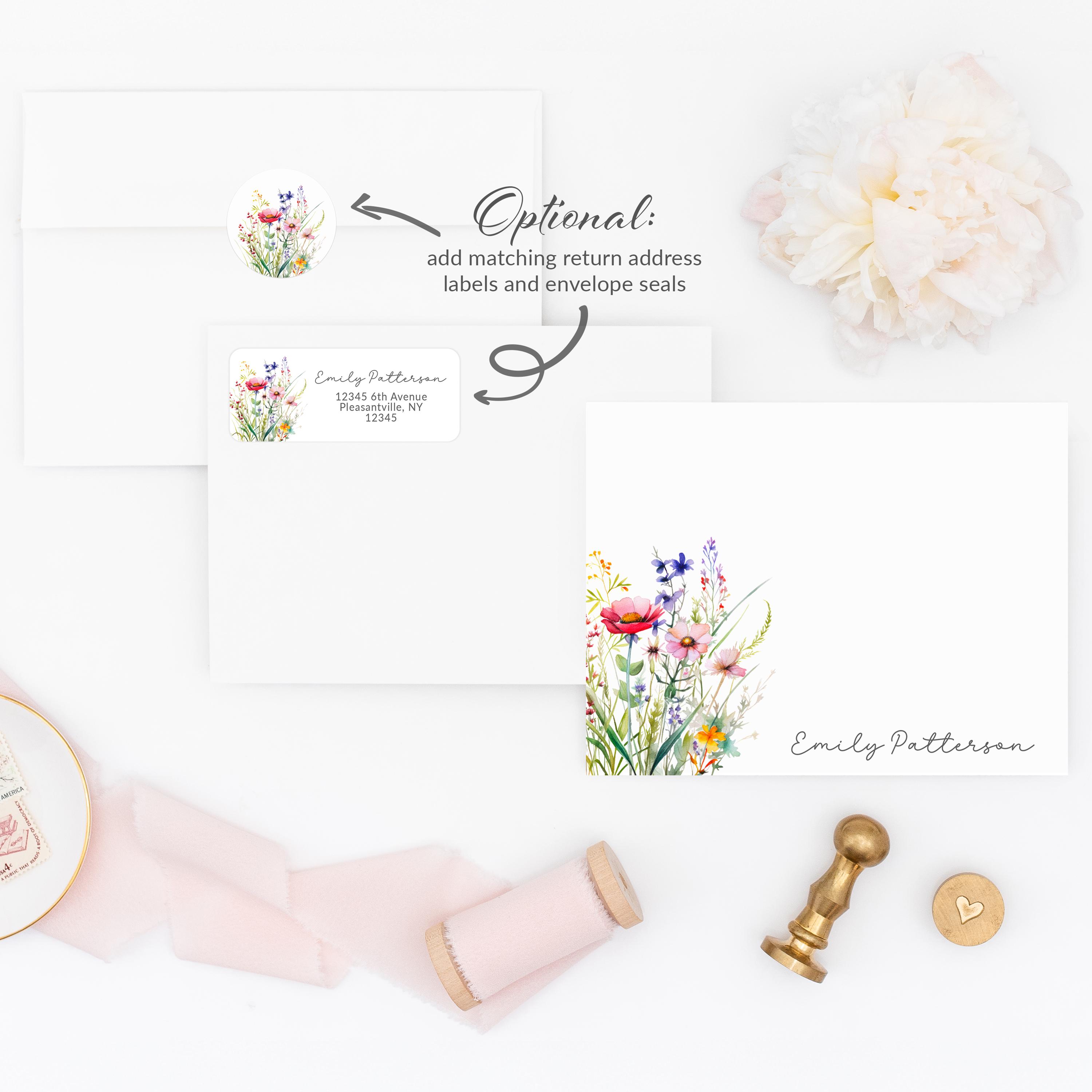 Personalized Note Cards With Envelopes, Wildflower Stationery Notecards ...