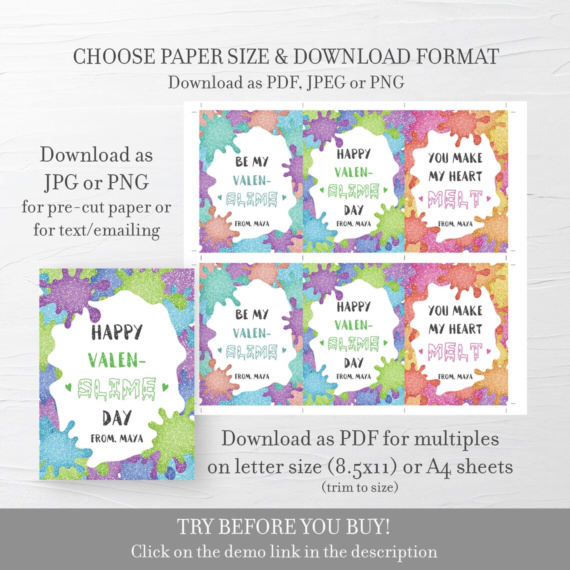 Slime Printable Valentine Cards for Kids Slime Valentine Day | Etsy