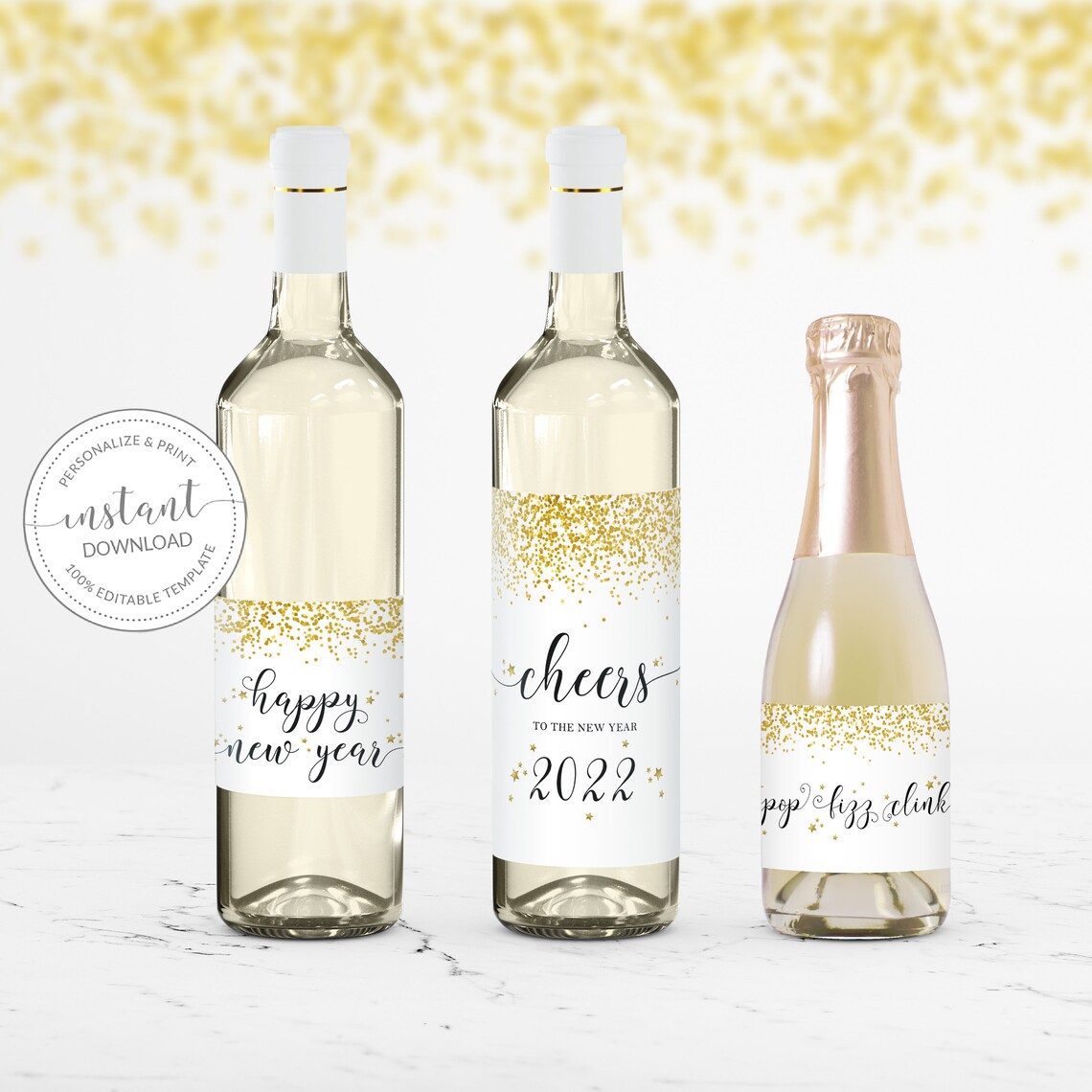 Printable New Years Eve Wine Bottle Labels New Years Party | Etsy
