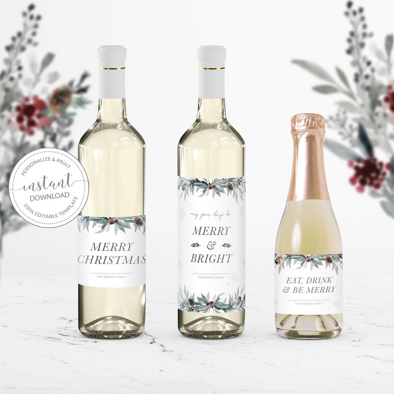 Printable Christmas Wine Bottle Labels Christmas Party Custom | Etsy