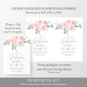 Pink Floral Baby Dedication Invitation Girl, Printable Baby Dedication ...