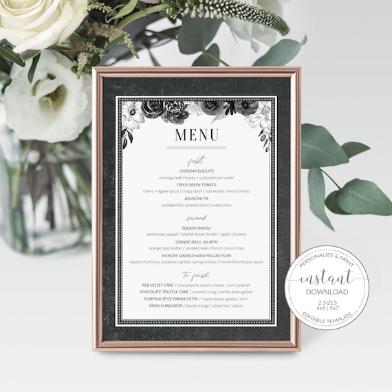 Gothic Menu Template Printable Gothic Wedding Menu Table | Etsy