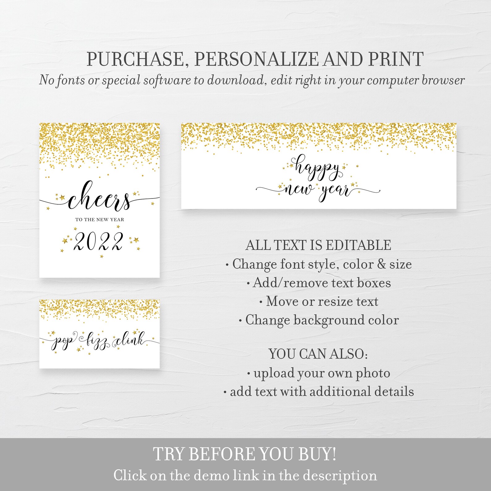 Printable New Years Eve Wine Bottle Labels New Years Party | Etsy