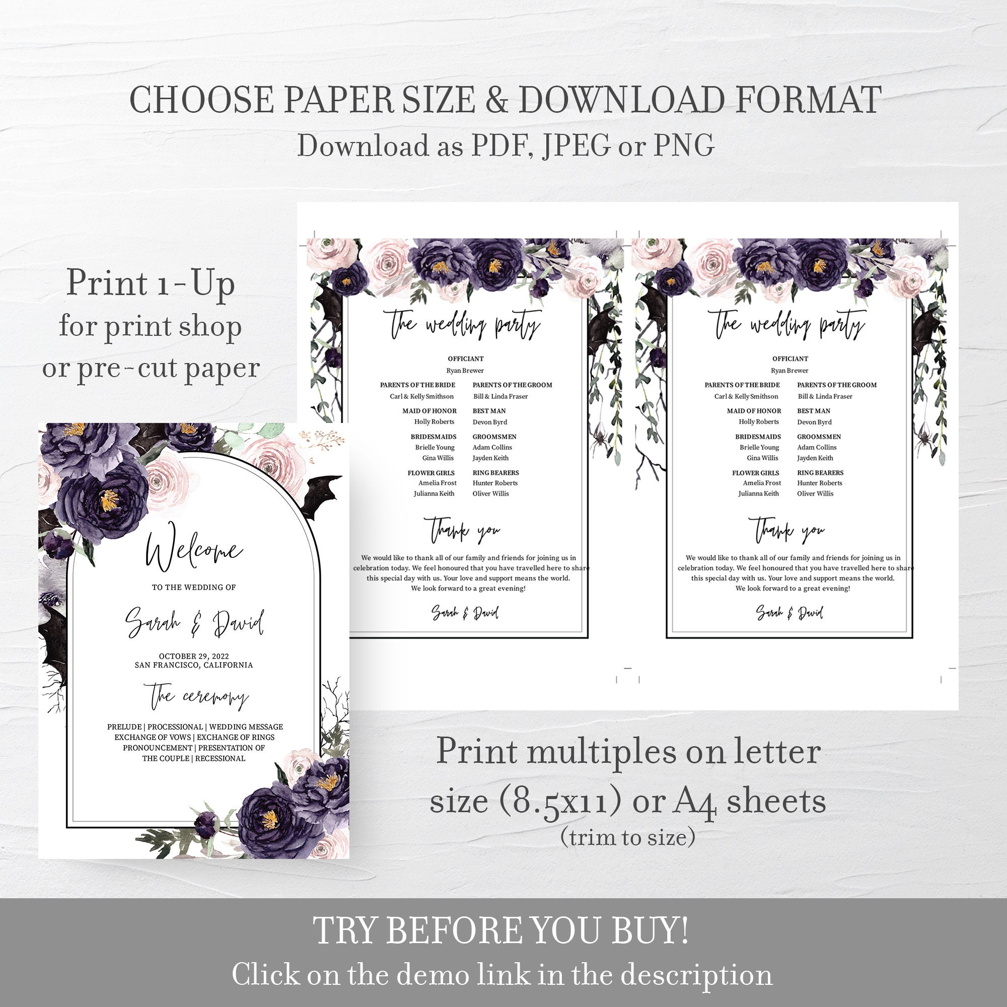 Halloween Wedding Program Template Gothic Wedding Programs - Etsy Canada