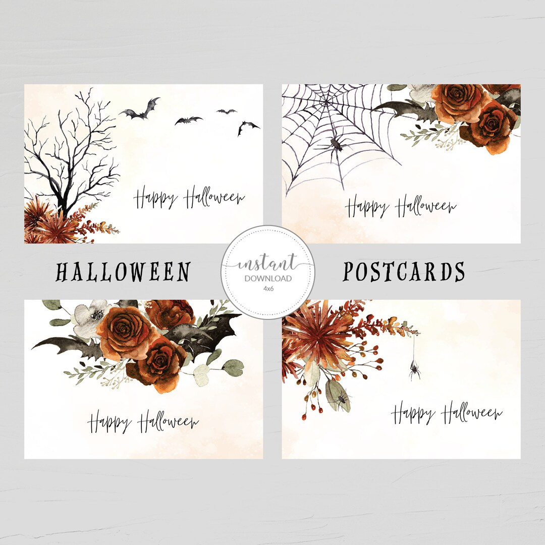 Printable Halloween Postcard Set, Happy Halloween Cards, Halloween ...