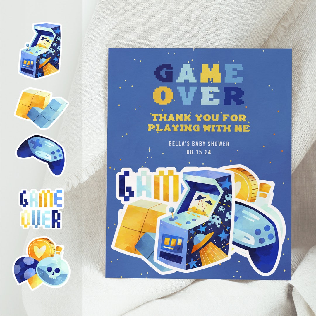 Video Game Baby Shower Favors, Stickers, Gamer Baby Shower Thank You ...