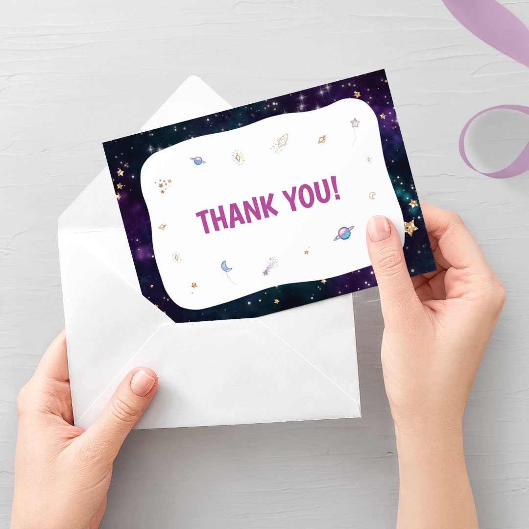 Outer Space Thank You Card Printable, Space Themed Thank You Note ...