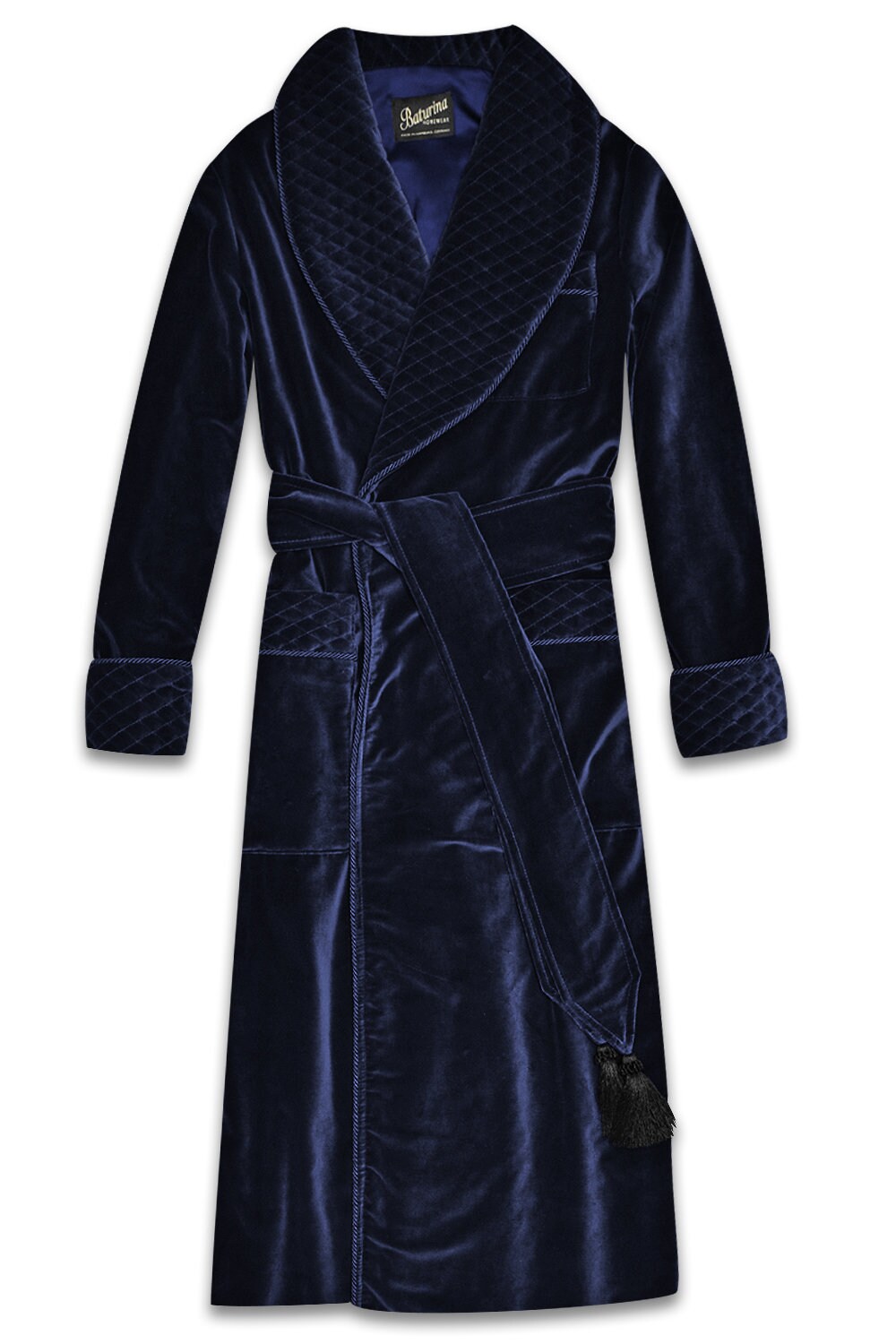 Dark Blue Velvet Men's Robe Quilted Dressing Gown Luxury Gentleman ...