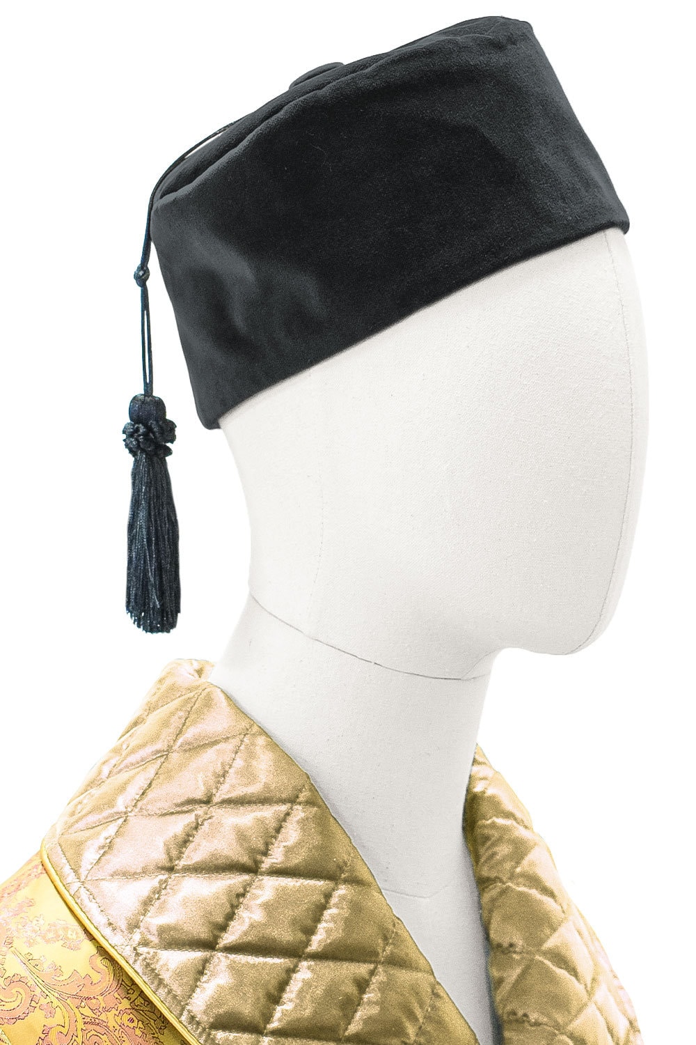 Mens Smoking Cap Black Velvet Cigar Smoker Hat Tassels Luxury Tasseled ...