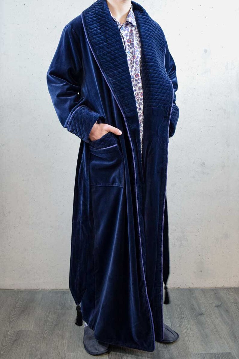 Dark Blue Velvet Men's Robe Quilted Dressing Gown Luxury - Etsy