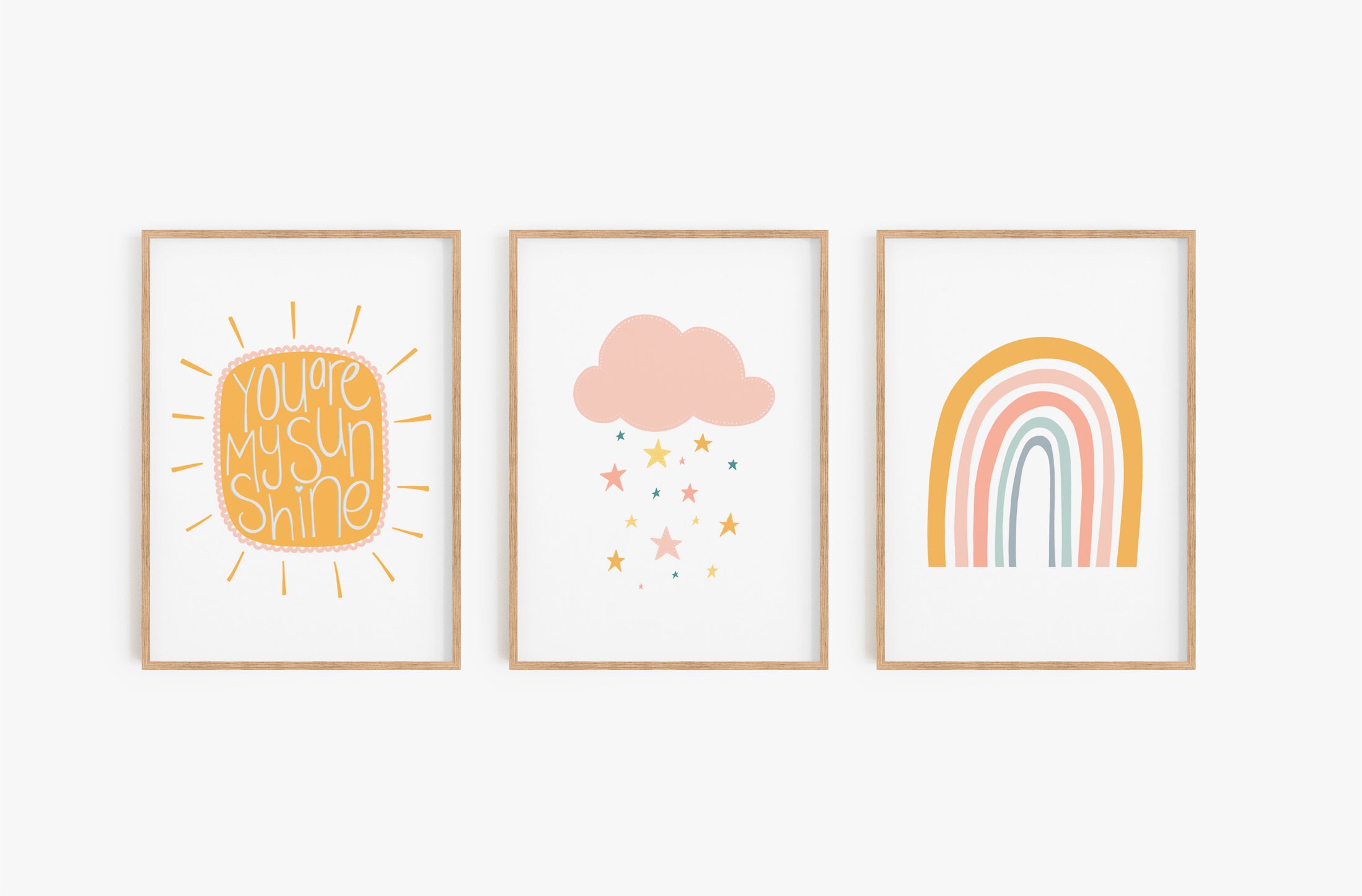 Set of 3 Nursery Prints Rainbow Print Boho Nursery Wall Art | Etsy
