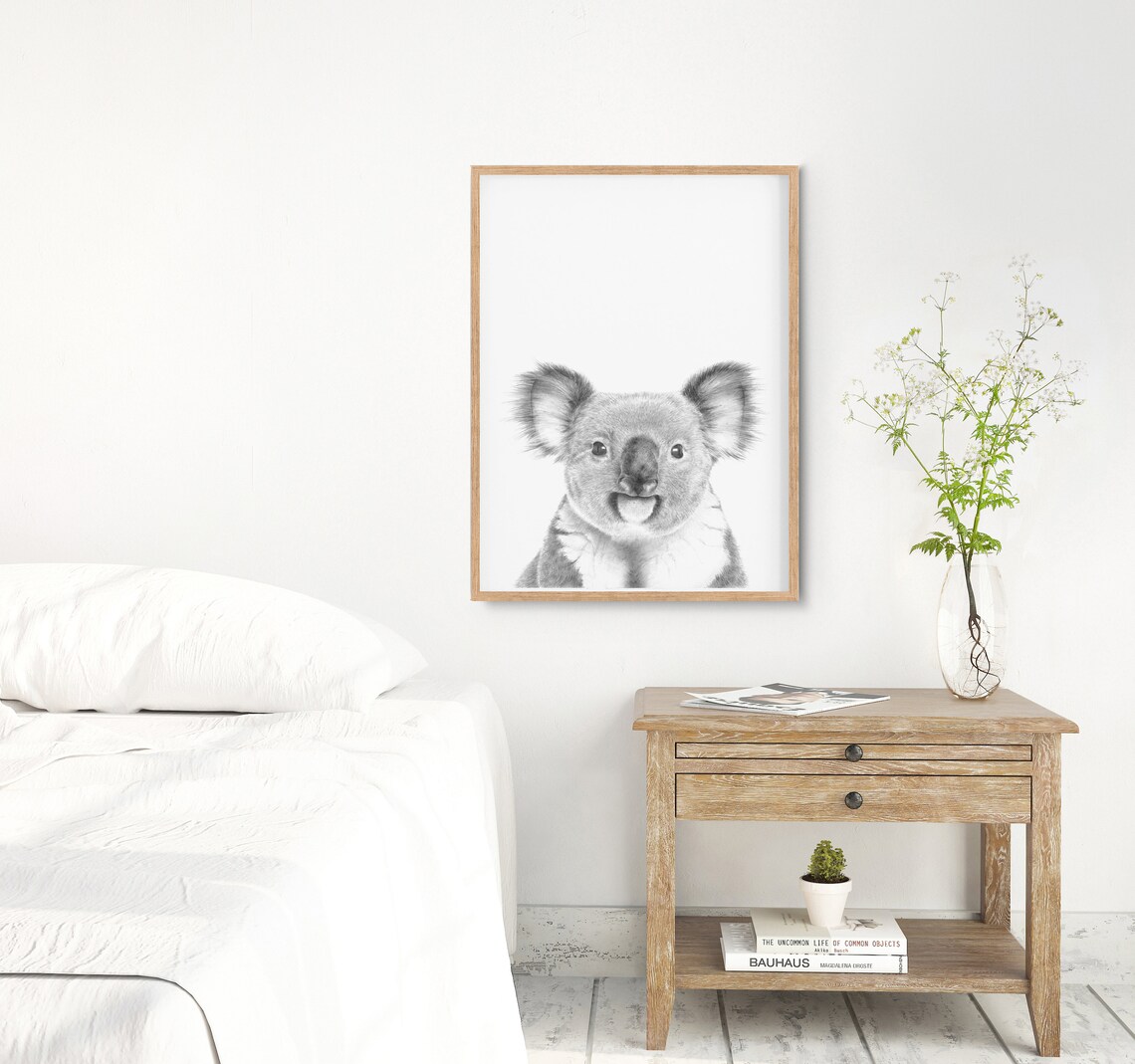Koala Print Australian Animal Wall Art Black and White | Etsy