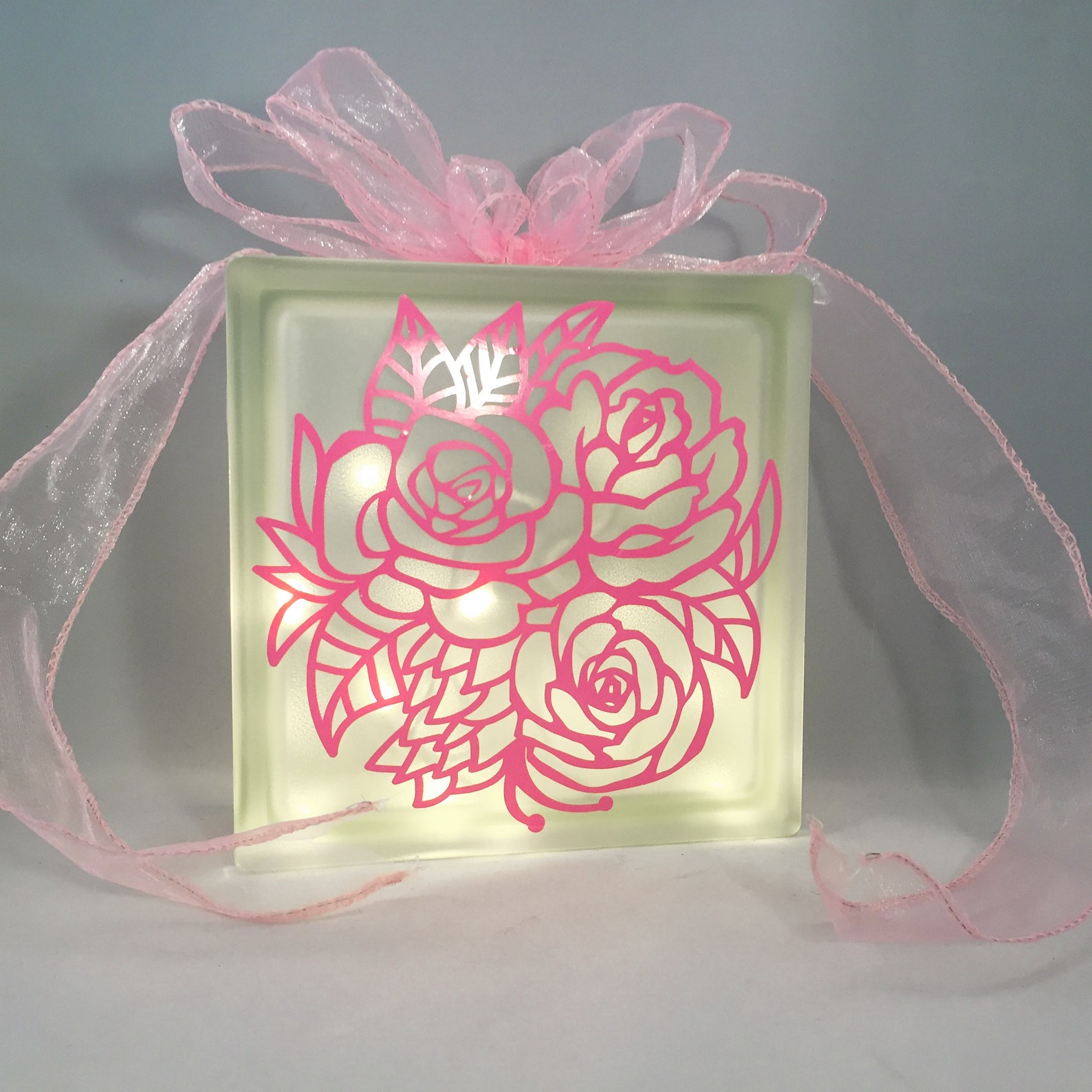 Flowers Nightlight Cube Bouquet Glass Light Block | Etsy