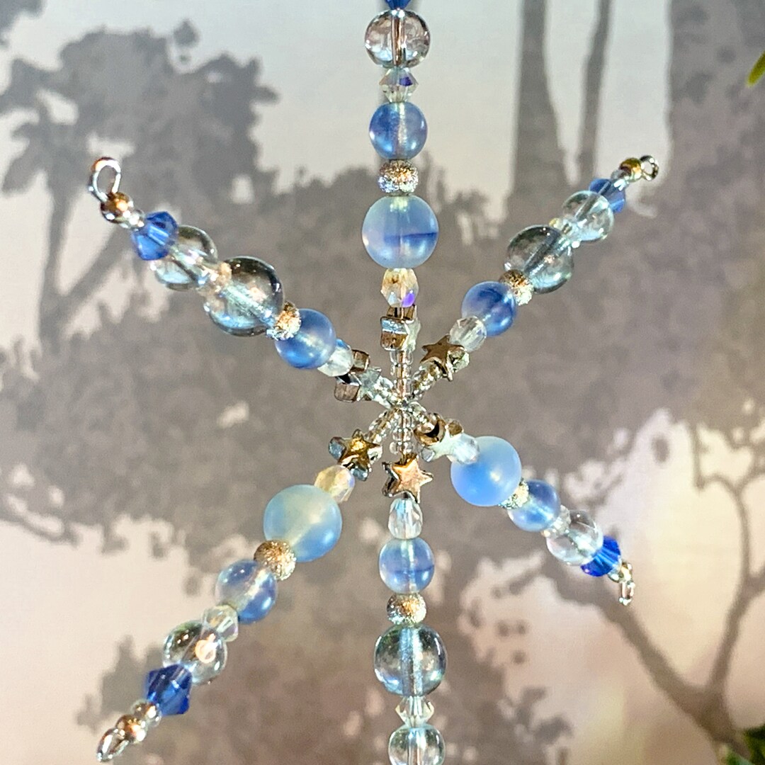Beaded Snowflake Christmas Tree Decoration in Mixture Blue With Aura ...