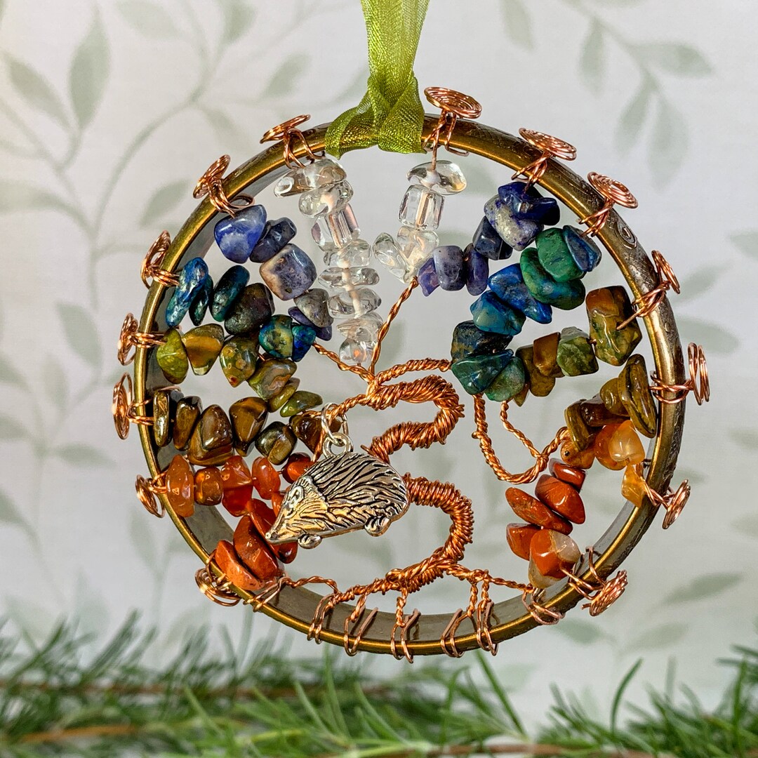 Chakra Crystals Tree of Life Suncatcher With Hedgehog Silver Charm ...