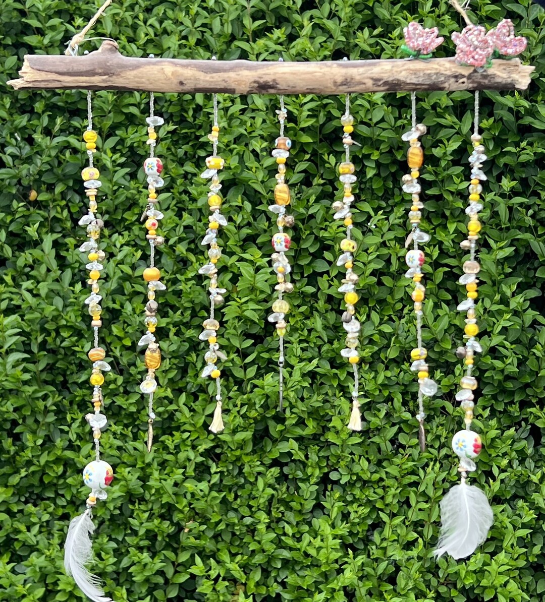 Bohemian Suncatcher in a Sunshine Yellow Theme, Boho Beaded Sun-catcher ...