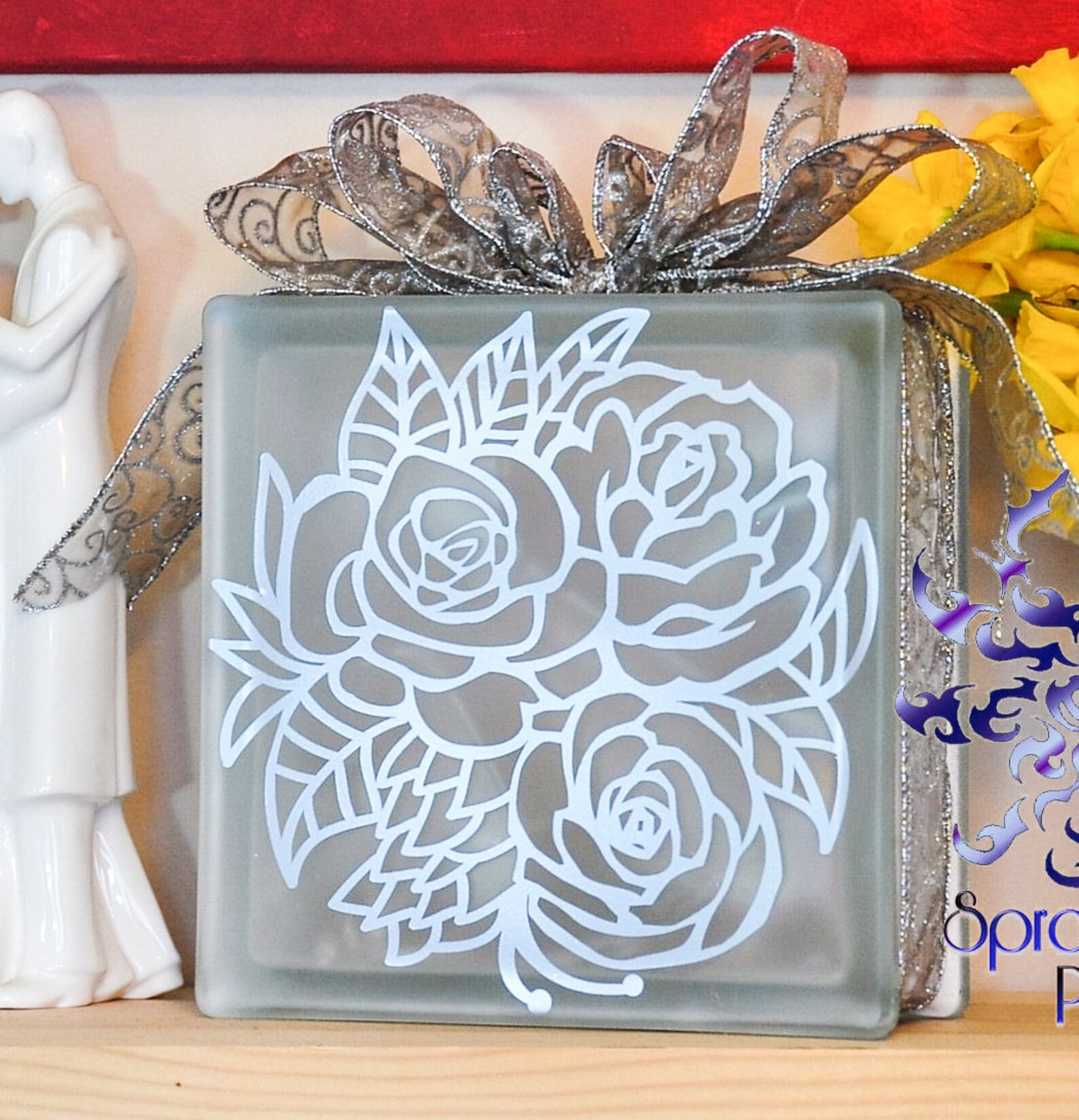 Flowers Nightlight Cube Bouquet Glass Light Block | Etsy
