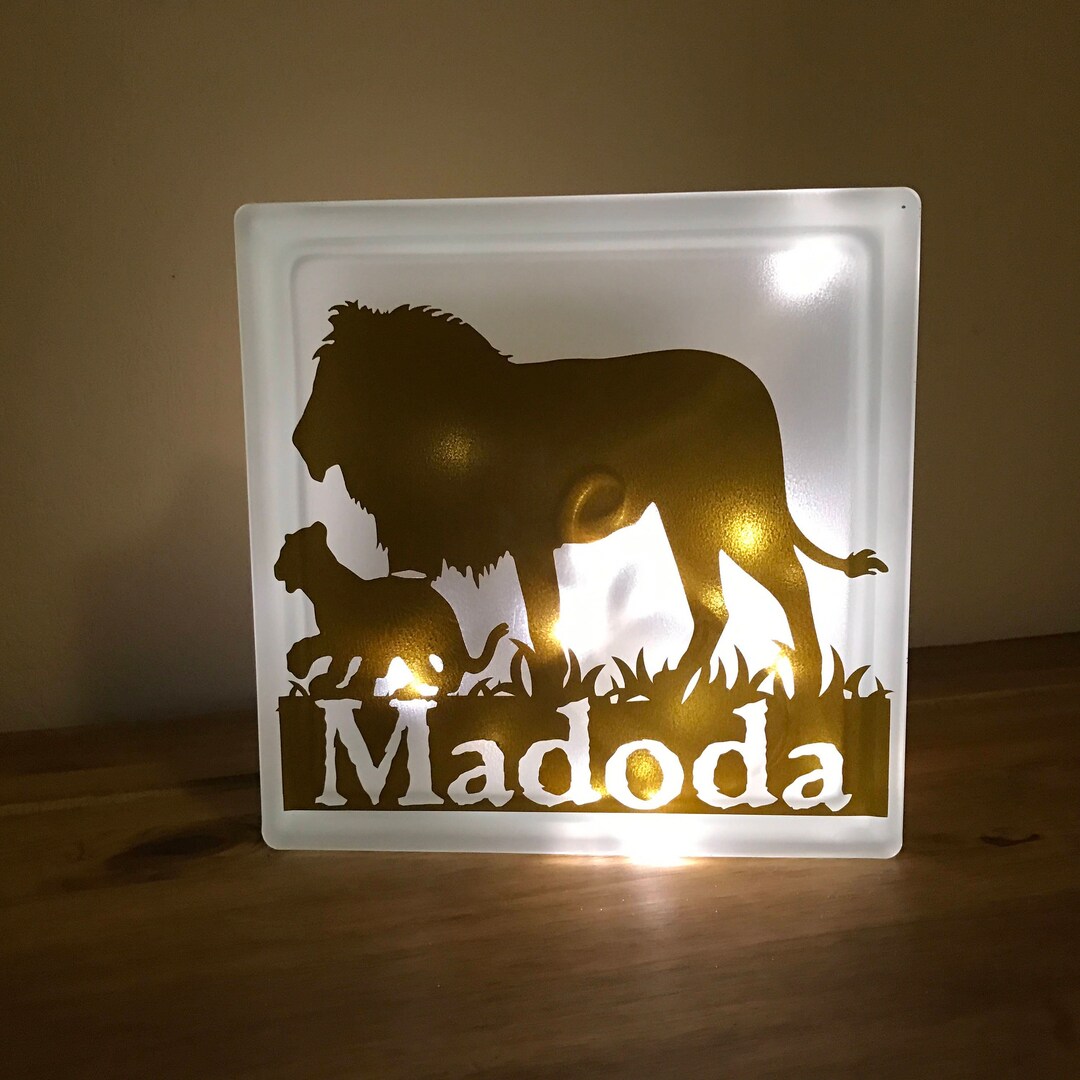 Lion With Cub Nightlight, Lions Glass Light Block, Illuminated Glass ...