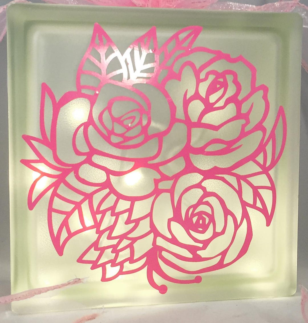 Flowers Nightlight Cube, Bouquet Glass Light Block, Personalised or ...