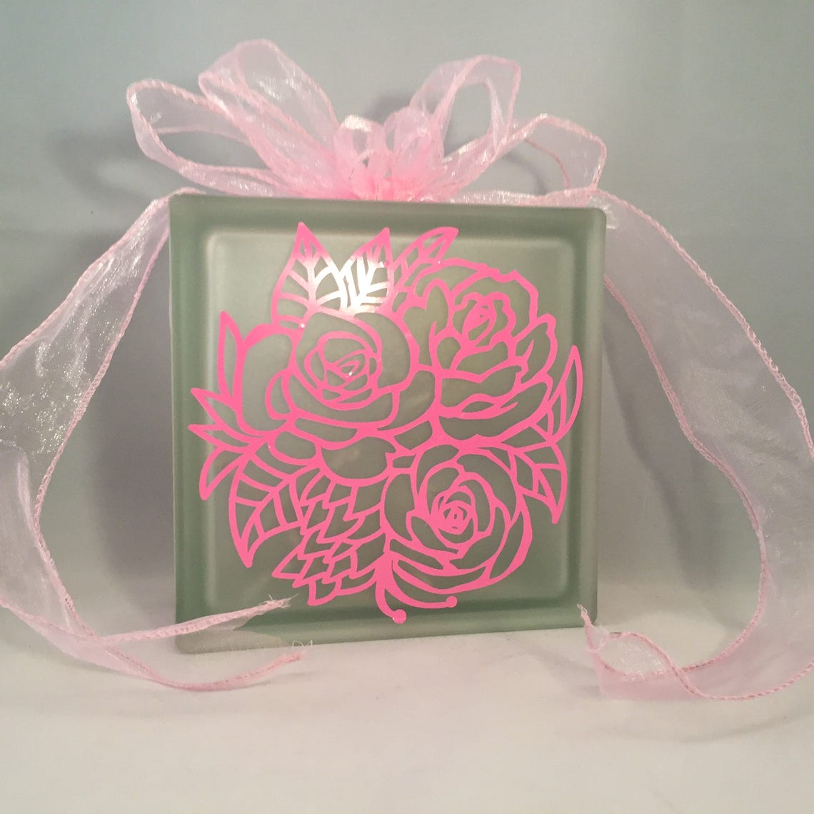 Flowers Nightlight Cube Bouquet Glass Light Block | Etsy