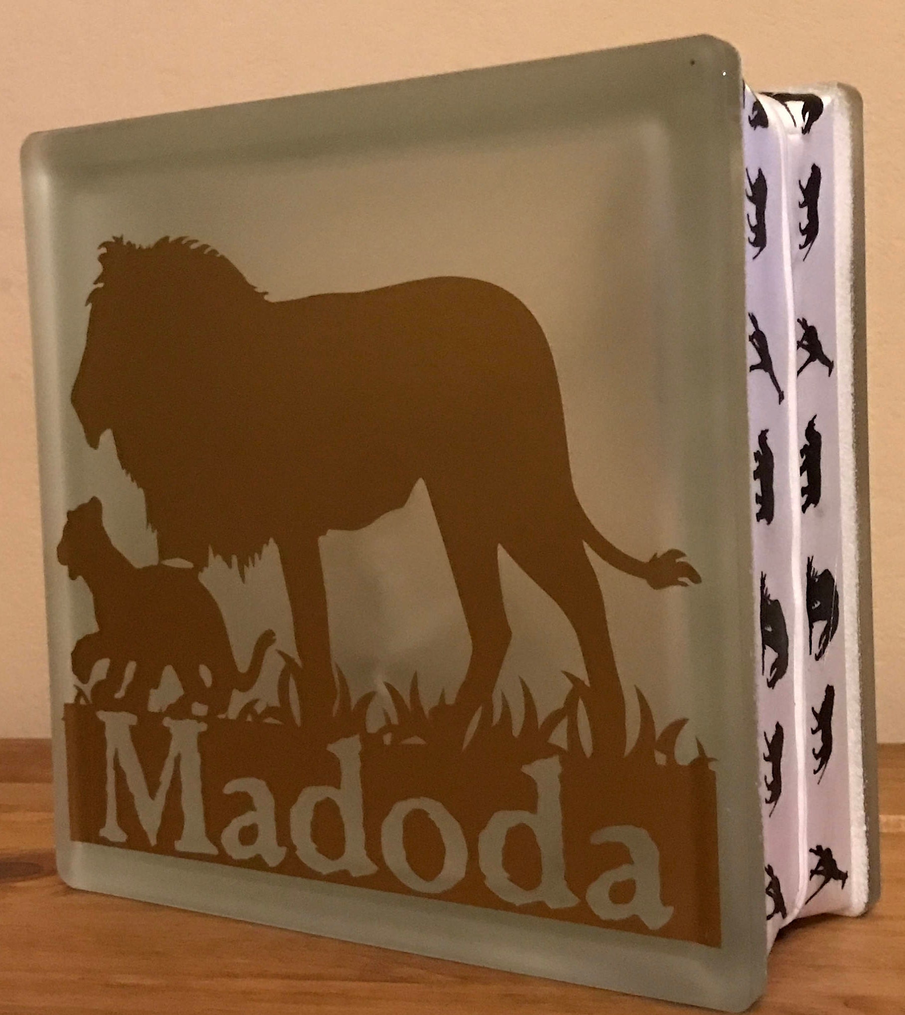 Lion With Cub Nightlight Lions Glass Light Block Illuminated - Etsy UK