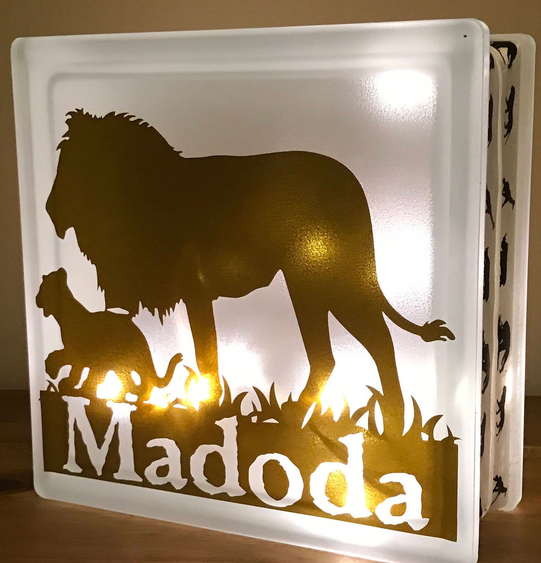 Lion With Cub Nightlight Lions Glass Light Block Illuminated - Etsy UK