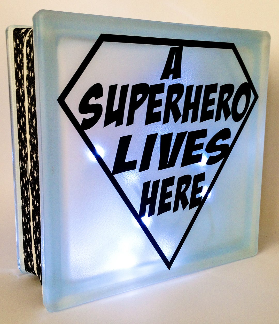 A Superhero Lives Here Nightlight Cube, Superhero Glass Light Block ...