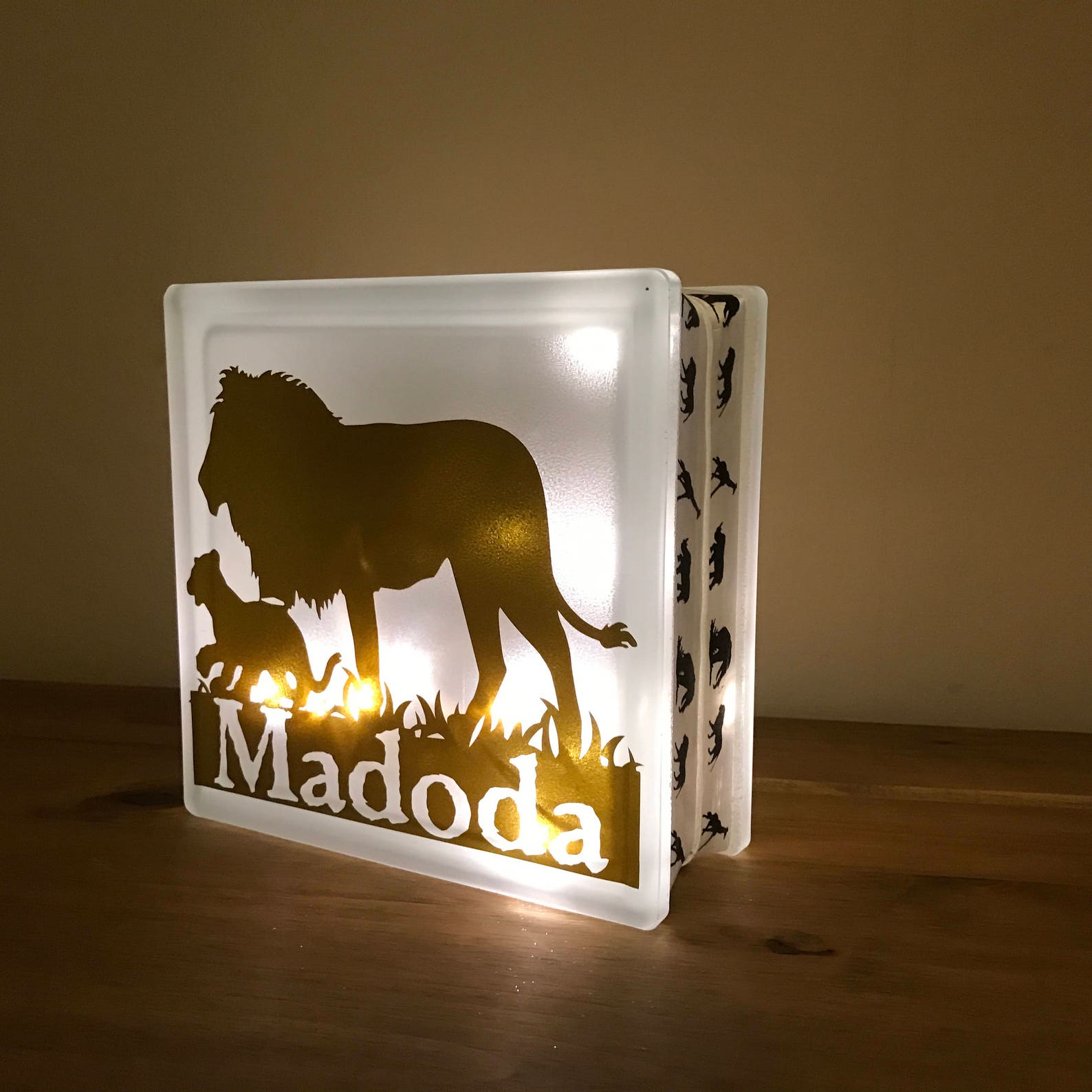 Lion With Cub Nightlight Lions Glass Light Block Illuminated - Etsy UK