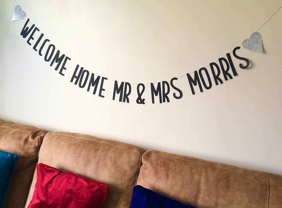 Welcome Home Mr and Mrs Personalised Wedding Bunting, Honeymoon Banner ...