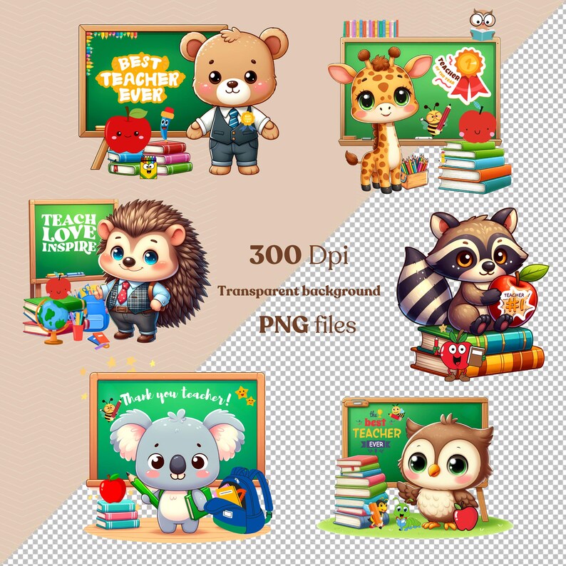 Teacher Appreciation Clipart – Cute Animal Classroom Set, Back to ...